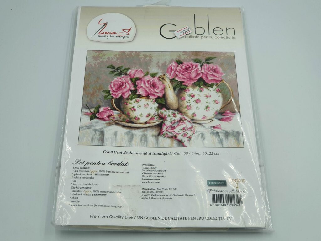Set Goblen “Ceai de dimineata si trandafiri” 30 x 22 cm, ata mouline ...