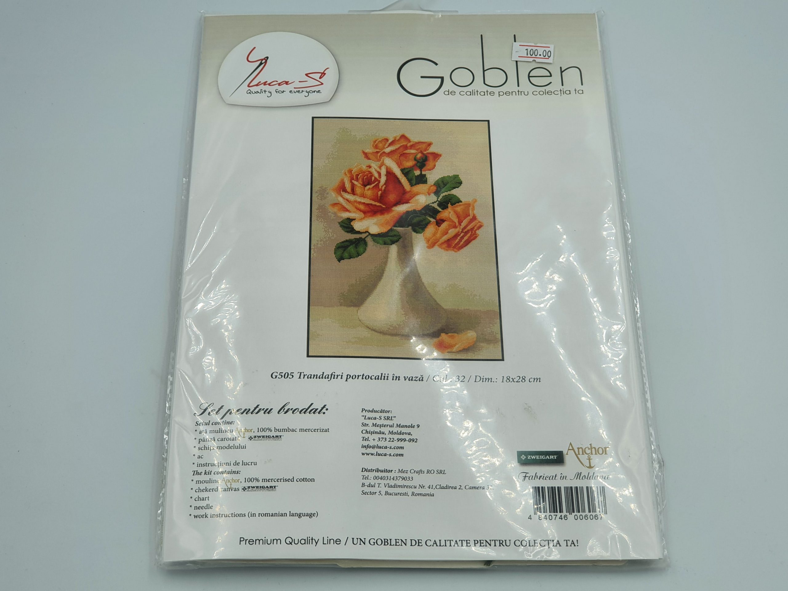 Set Goblen “Trandafiri portocalii in vaza” 29,5 x 23 cm, ata mouline ...